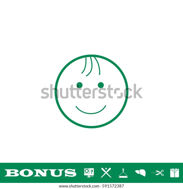 Smiling Child Icon Flat Green Pictogram 스톡 벡터(로열티 프리) 591572387