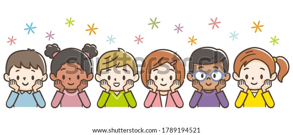 Smiling Children Hands On Their Cheeks Stock Vector (Royalty Free ...