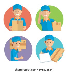 Cartoon Delivery Man Vector Icons: เวกเตอร์สต็อก (ปลอดค่าลิขสิทธิ์ ...