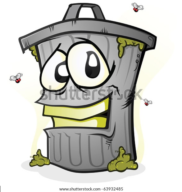 Smiling Dirty Trash Can Cartoon Character
