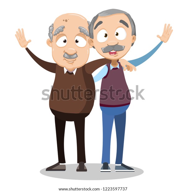 Smiling Embraced Elderly Men Cartoon Personages Stock Vector (Royalty ...