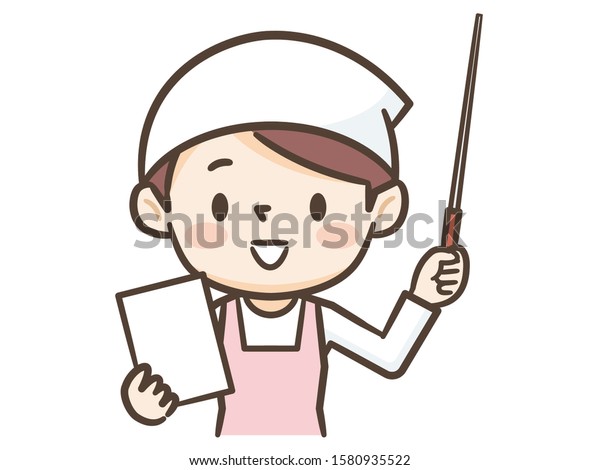 Smiling Female Cook Pointing Stick Stock Vector (Royalty Free) 1580935522