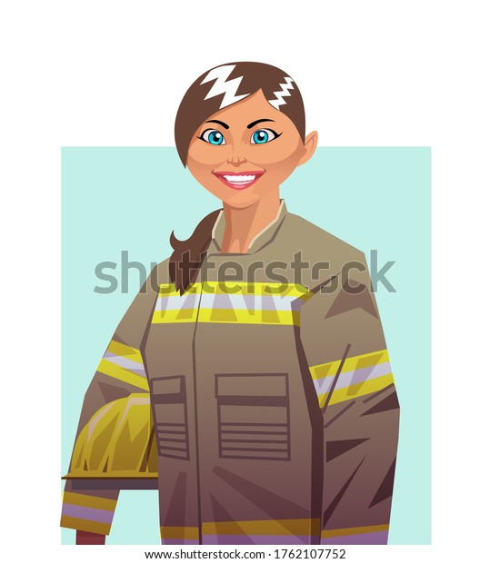Smiling Fire Fighter Portrait Beautiful Girl Stock Vector (Royalty Free ...