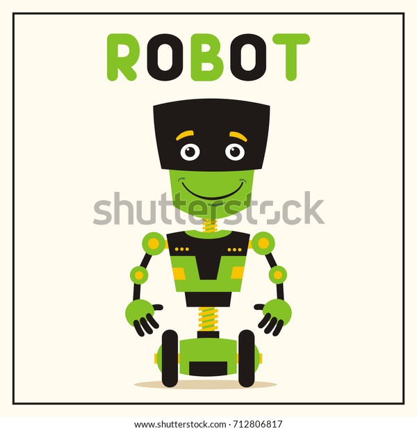 Smiling Funny Robot Black Details On Stock Vector (Royalty Free ...