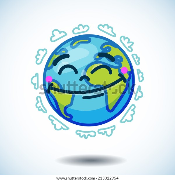 Smiling Globe Earth Cartoon Doodle Style Stock Vector (Royalty Free ...