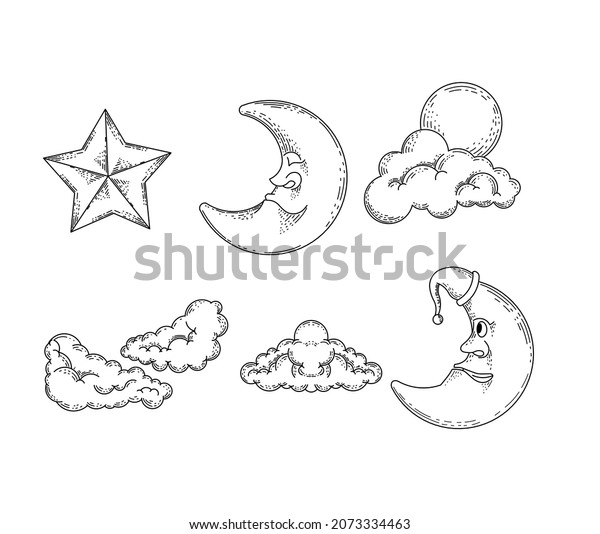 Smiling Half Moon Stars Sky Night Stock Vector (Royalty Free ...