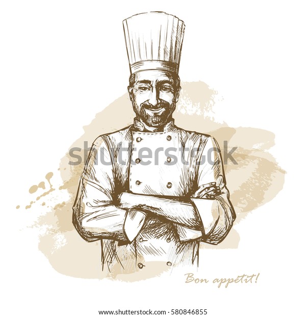 Vektor Stok Smiling Happy Chef Hand Drawn Vector (Tanpa Royalti ...
