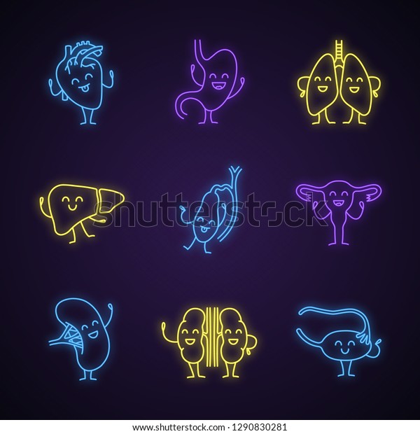Smiling Human Internal Organs Characters Neon Stock Vector (Royalty ...