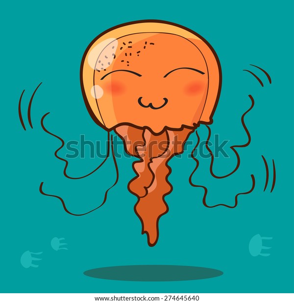 Smiling Jellyfish Cartoon Illustration Stock Vector (Royalty Free ...