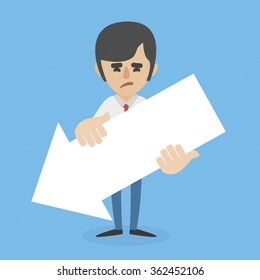 Smiling Man Holding Down Arrow Stock Vector (Royalty Free) 362452106 ...