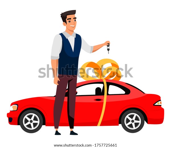 Smiling Man Holds Car Key Isolated Stock Vector (Royalty Free ...