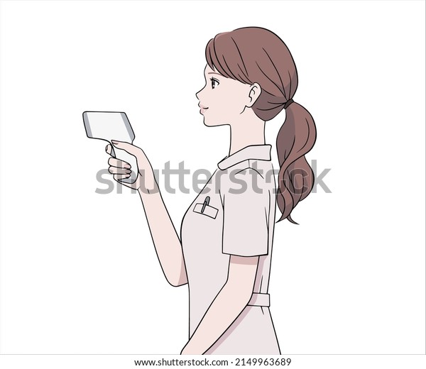 Smiling Nurse Thermometer Stock Vector Royalty Free 2149963689 Shutterstock
