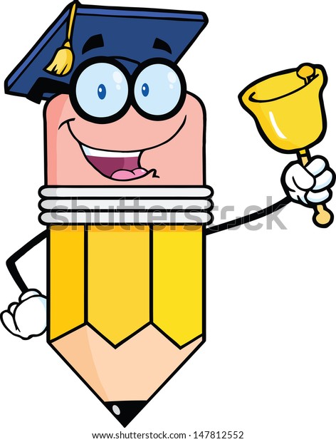Smiling Pencil Teacher Ringing Bell Stock Vector (Royalty Free) 147812552