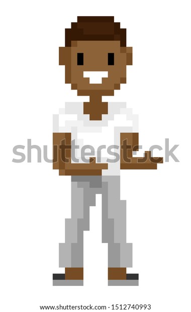 Smiling Pixel Character Shooting Portrait Full Stock Vector (Royalty ...