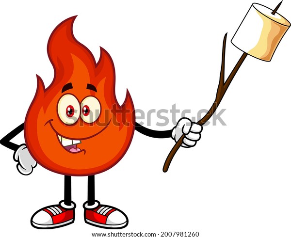 Smiling Red Fire Cartoon Character Holds Stock Vector (Royalty Free ...