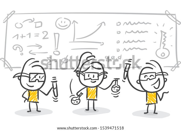 Smiling Scientists Stick Figures Test Tubes Stock Vector (Royalty Free ...