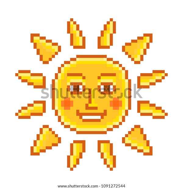 Smiling sun with rays, cartoon pixel art character isolated on white ...