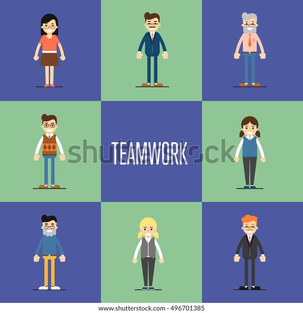 Smiling Young Cartoon People Characters Stand Stock Vector (Royalty ...