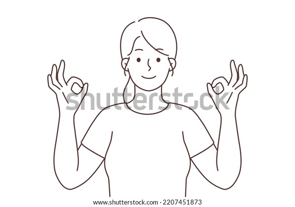 Smiling Young Woman Mudra Hands Mediating Stock Vector (Royalty Free ... Smiling Young Woman Mudra Hands Mediating Stock Vector (Royalty Free ...