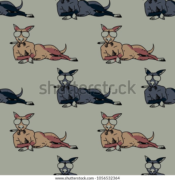 Smoking Kangaroo Seamless Pattern Original Design Stock Vector (Royalty ...