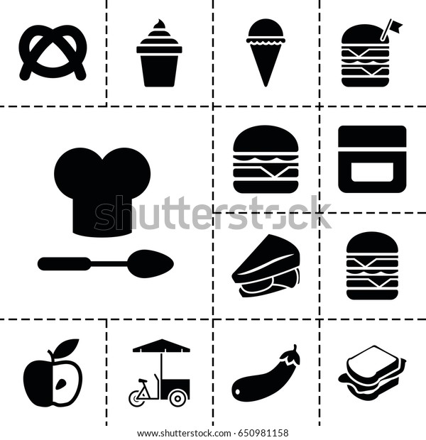 Snack-Symbol. Set von 13 gefüllten Snackicons Stock-Vektorgrafik ...