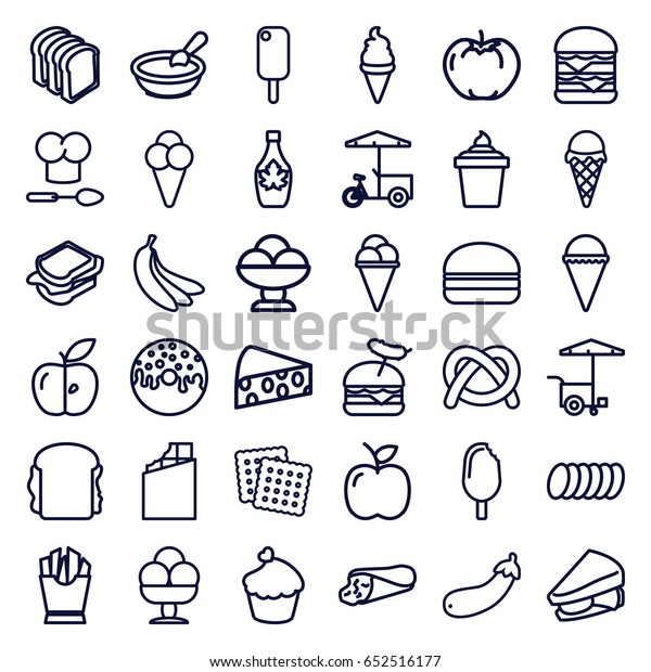 Snack Icons Set Set 36 Snack Stock Vector (Royalty Free) 652516177