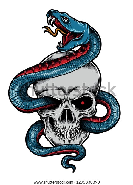 Snake Skull Tattoo Stock Vector (Royalty Free) 1295830390