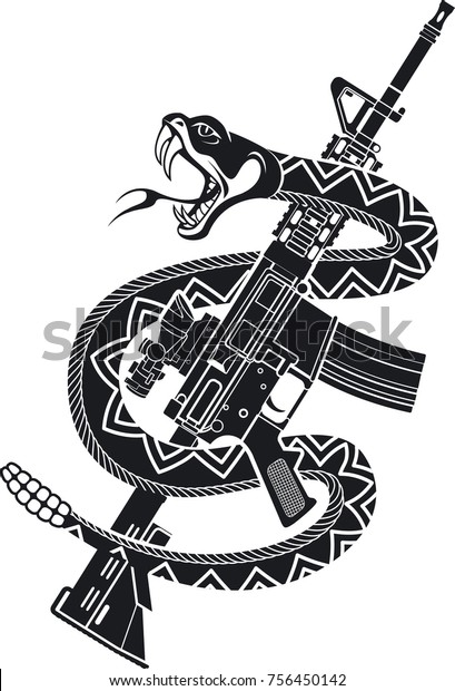 Snake Twisted Around Assault Rifle Stock Vector (Royalty Free ...