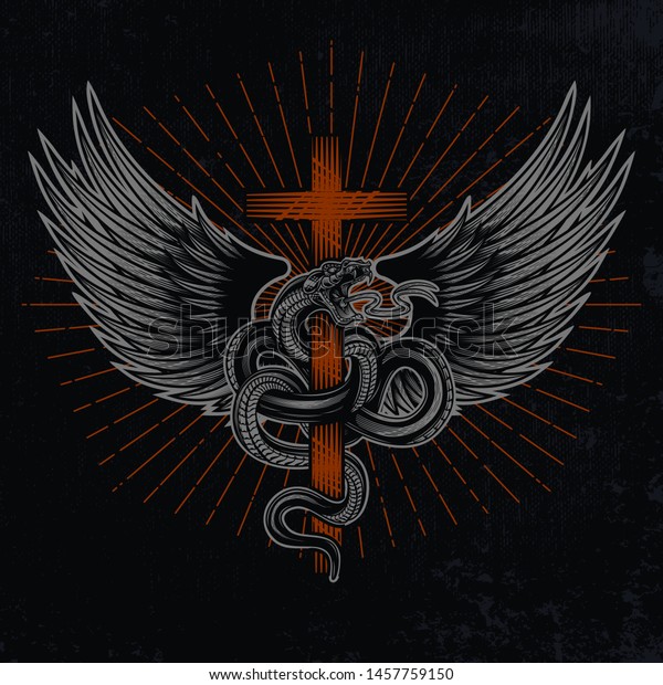 Snake Wings Wrapped Around Cross Hand Stock Vector (Royalty Free ...