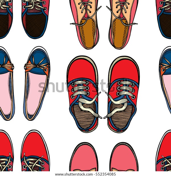 Sneakers Seamless Pattern Sport Shoes Hand Stock Vector (Royalty Free ...