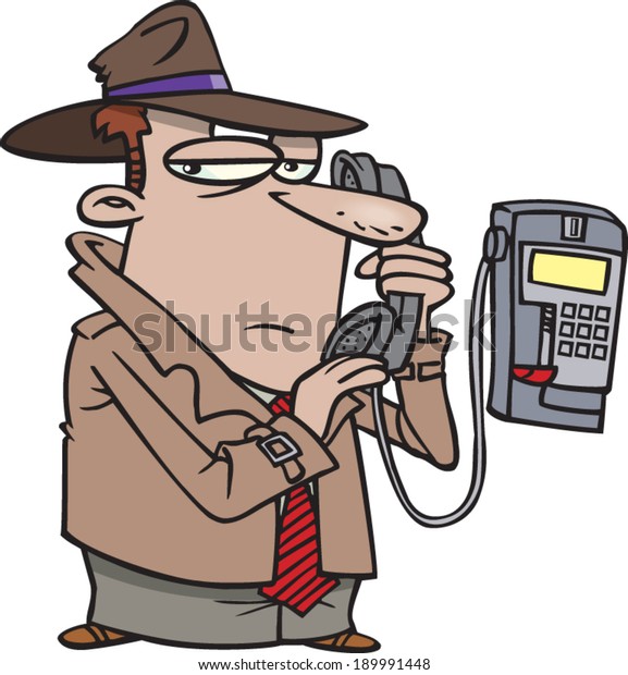 Sneaky Cartoon Man Talking On Phone Stock Vector (Royalty Free ...