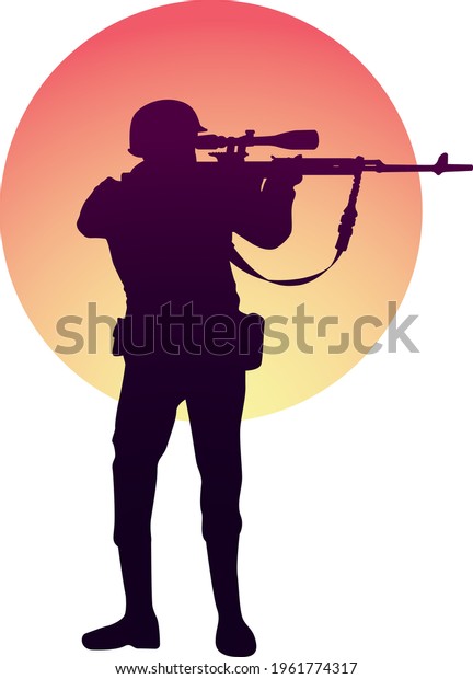 Sniper Standing Aiming His Target Soldier Stock Vector (Royalty Free ...