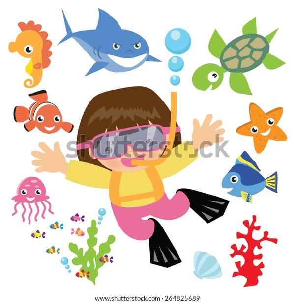 Snorkeling Girl Vector Illustration Stock Vector (Royalty Free ...