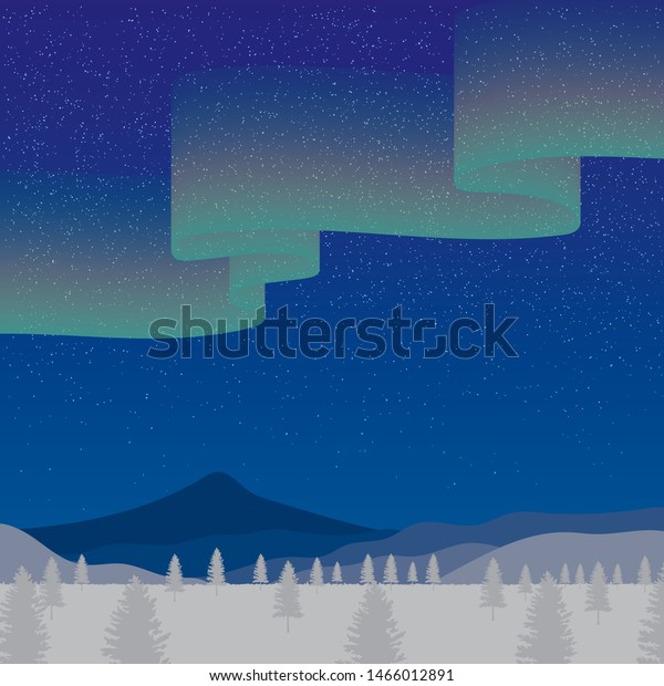 Snow Scene Fluttering Aurora Night Sky Stock Vector (Royalty Free ...