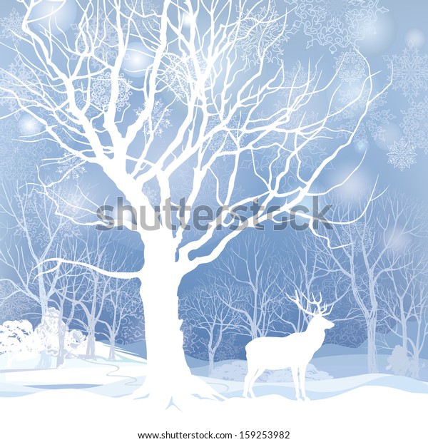 Snow Winter Forest Landscape Deer Abstract Stock Vector (Royalty Free ...