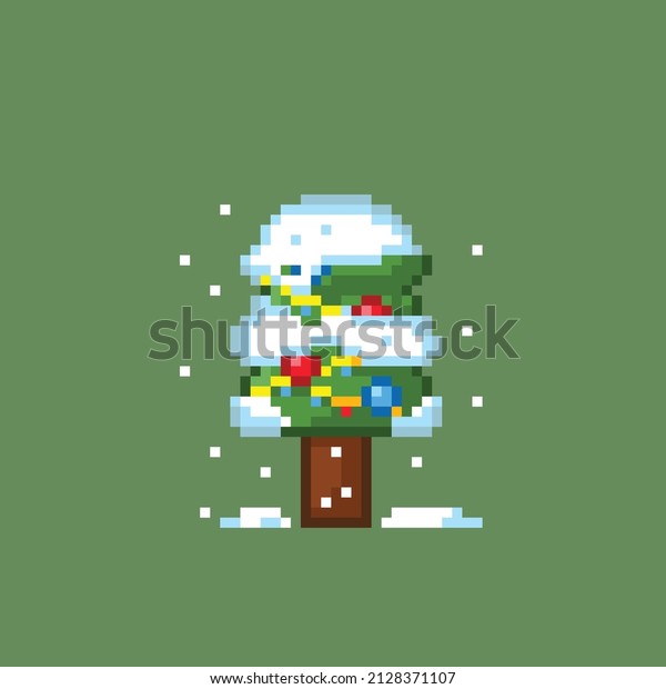 Snowed Christmas Tree Pixel Style Stock Vector (Royalty Free ...