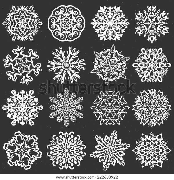 Snowflake Chalk Vectors Set 16 Isolated Stock Vector (Royalty Free ...