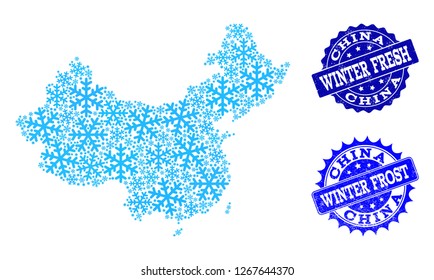 Snowflake Map China Grunge Stamp Seals Stock Vector (Royalty Free ...