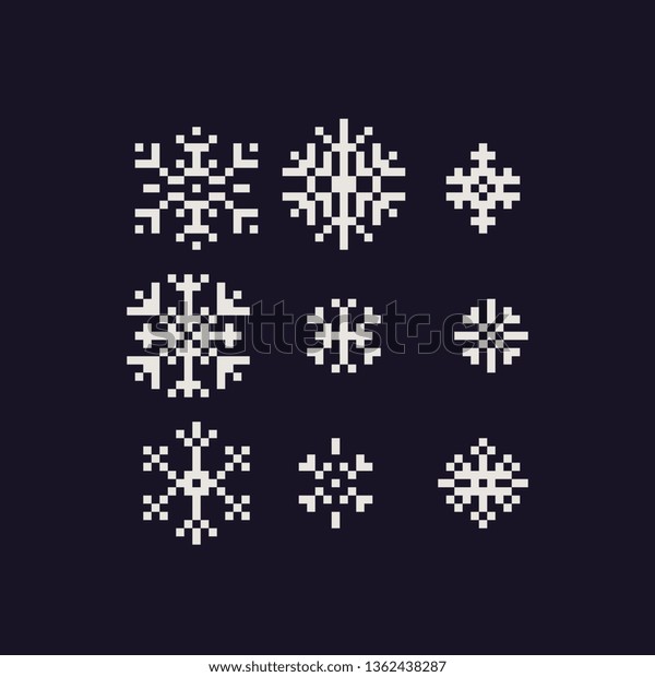 Vektor Stok Snowflake Pixel Art Icons Set Element (Tanpa Royalti ...