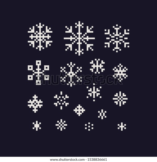 Snowflake Pixel Art Icons Set Element Stock Vector (Royalty Free ...