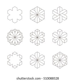 Snowflakes Collection Hexagonal Shapes Set Crystal Stock Vector ...