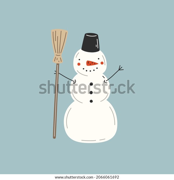 Snowman Bucket Hat Broom On Blue Stock Vector (Royalty Free) 2066061692 ...