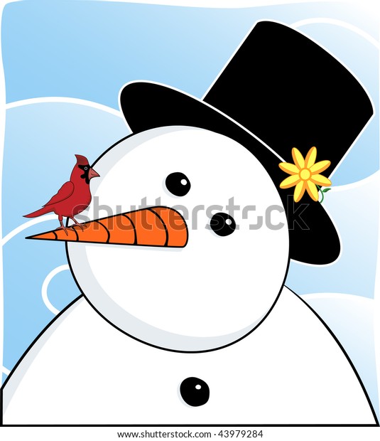 Snowman Cardinal Snowman Looks Cardinal Perched Stock Vector (Royalty ...