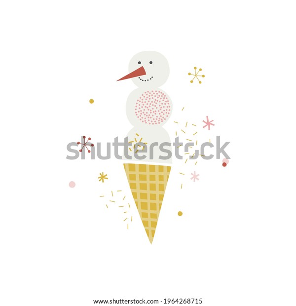 Snowman Ice Cream Cone Vector Illustration Stock Vector (Royalty Free ...