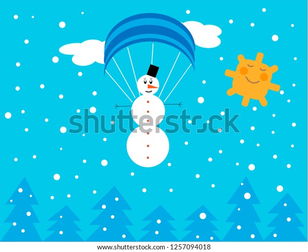 Snowman On Parachute On Blue Background Stock Vector (Royalty Free ...