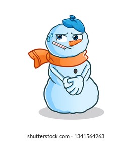 Snowman Sick Mascot Vector Cartoon Illustration 库存矢量图（免版税）1341564263 ...
