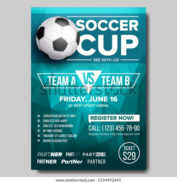 Soccer Poster Vector Banner Advertising Sport Stock Vector (Royalty ...