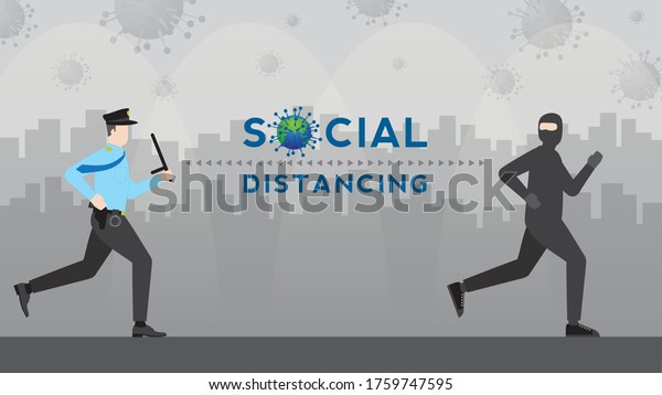 Social Distancing Funny Concept Thief Running Stock Vector (Royalty ...
