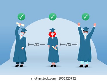 Social Distancing Graduation Ceremony Conceptclass 2021 Stock Vector ...
