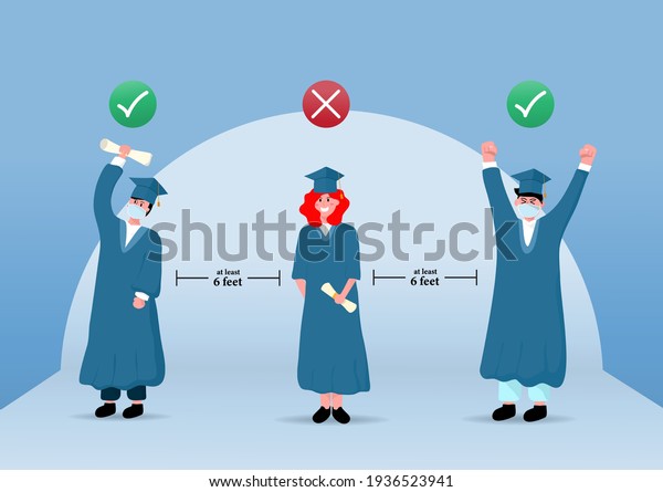 Social Distancing Graduation Ceremony Conceptclass 2021 Stock Vector ...